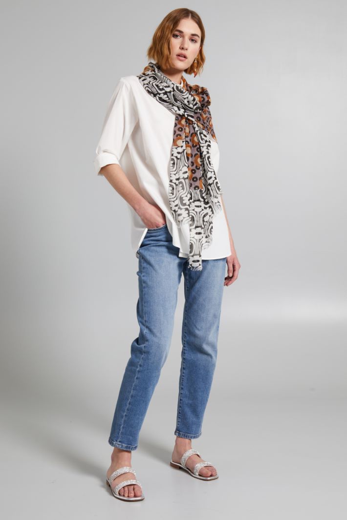 Stola in fibra naturale, nero bianco viola | Intrend