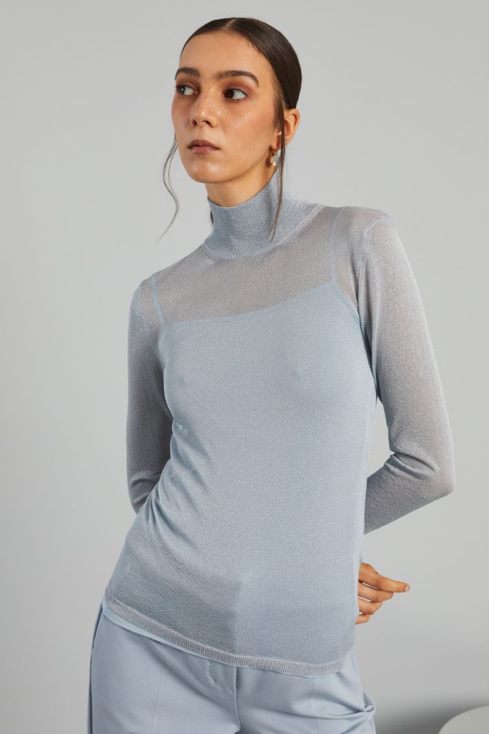 Maglia con zip, celeste | Intrend